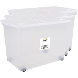 Simpa 80 Litre Clear Plastic Storage Box With White Hinged Lid And ...